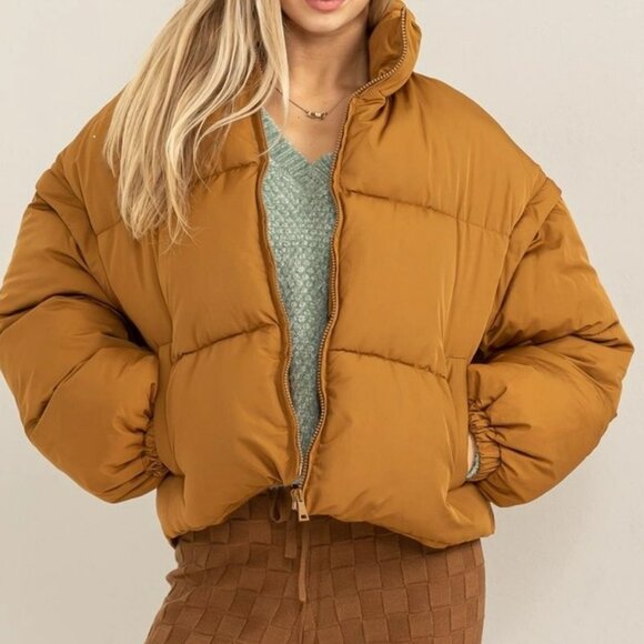 HYFVE | Jackets & Coats | Pale Brown Detachable Sleeve Puffer Jacket ...